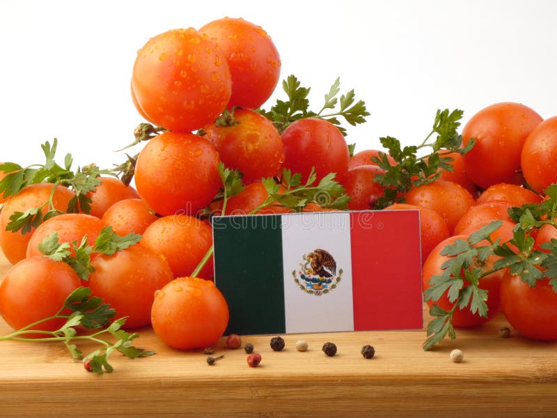 Mexican Flag on a Wooden Panel with Tomatoes Isolated on a White Stock ...