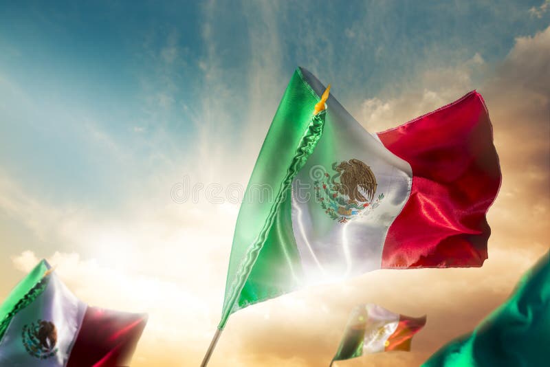 Mexican Flags Against a Bright Sky, Independence Day, Cinco De M Stock ...