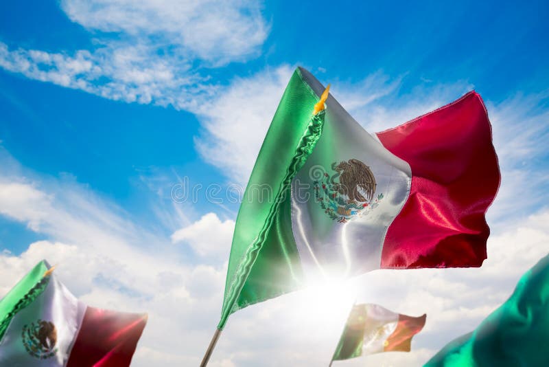 Mexican Flags with Fireworks, Independence Day, Cinco De Mayo Ce Stock ...