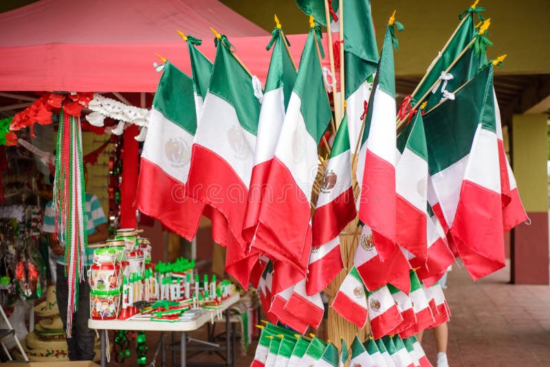 Mexican Flags for Sale at the Stand. Stock Photo - Image of outdoor ...