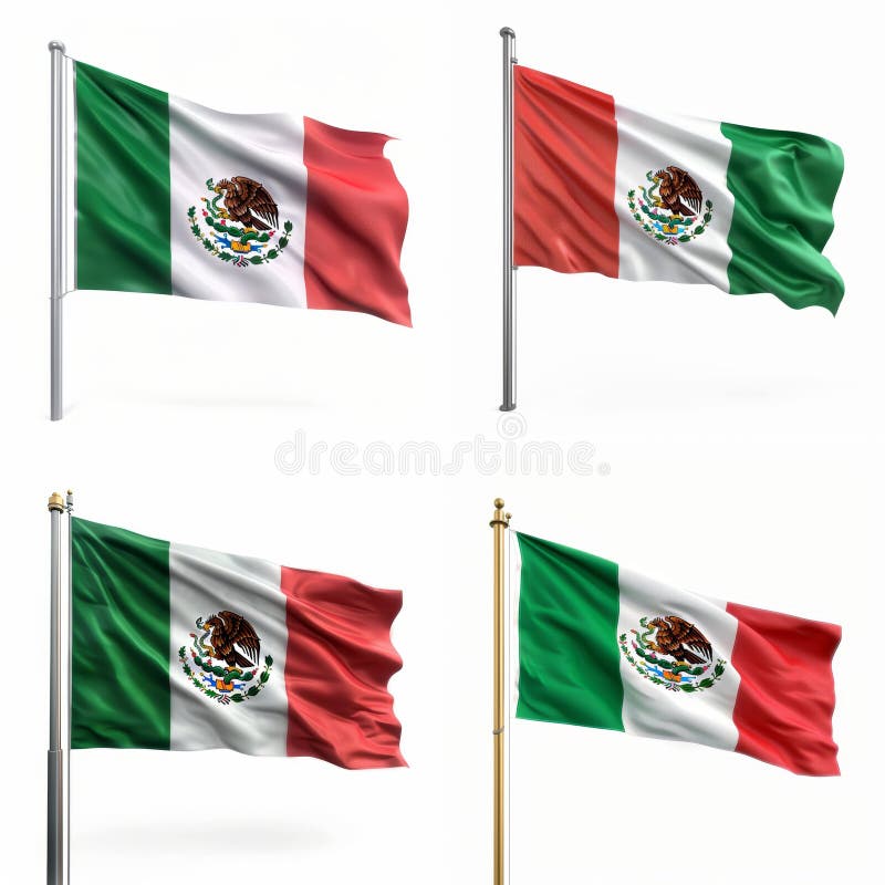 Mexican Flags Waving on Different Flagpoles Stock Illustration ...