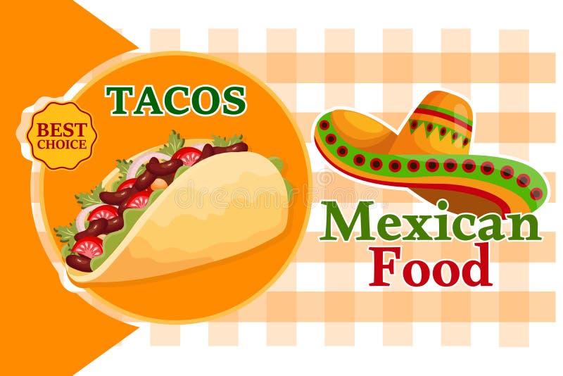 Mexican Food Banner Taco Latin American Cuisine Poster Vector Stock