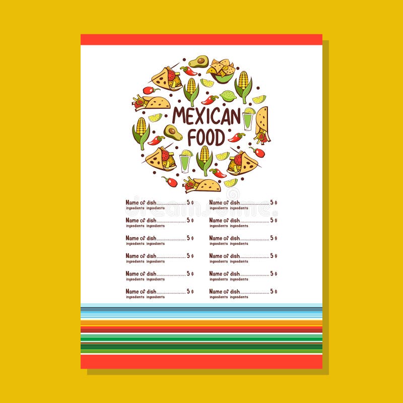 Mexican Restaurant Menu Layout Vector Stock Vector - Illustration of ...