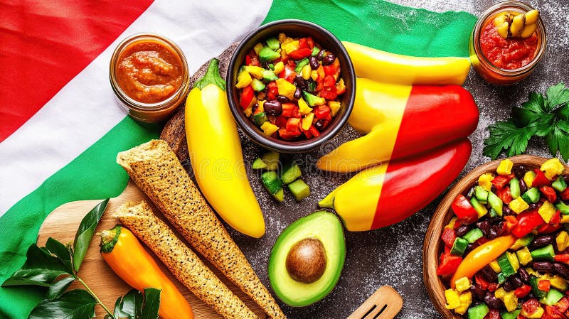 Mexican Food, Salsa, Peppers, Flag, Cooking, Background, Table ...