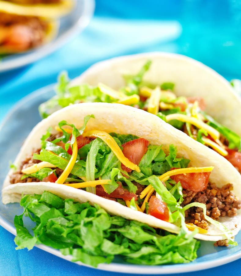 Mexican Food - Soft Shell Tacos Stock Image - Image of cheddar, green ...