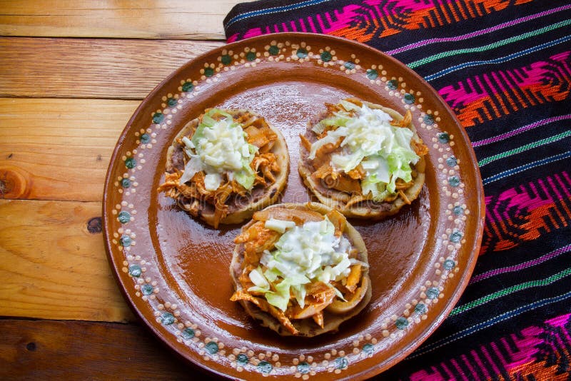 Mexican food: tinga sopes stock image. Image of meat - 148017343