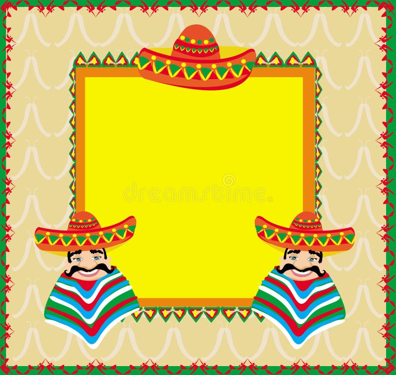 Mexican Frame with Man in Sombrero Stock Vector - Illustration of ...