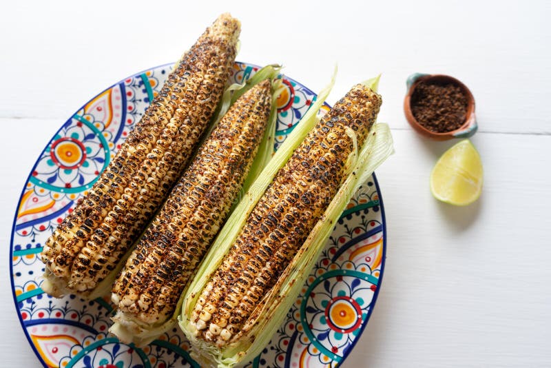 Mexican Grilled Corn with Lime and Chili Powder Stock Image - Image of ...
