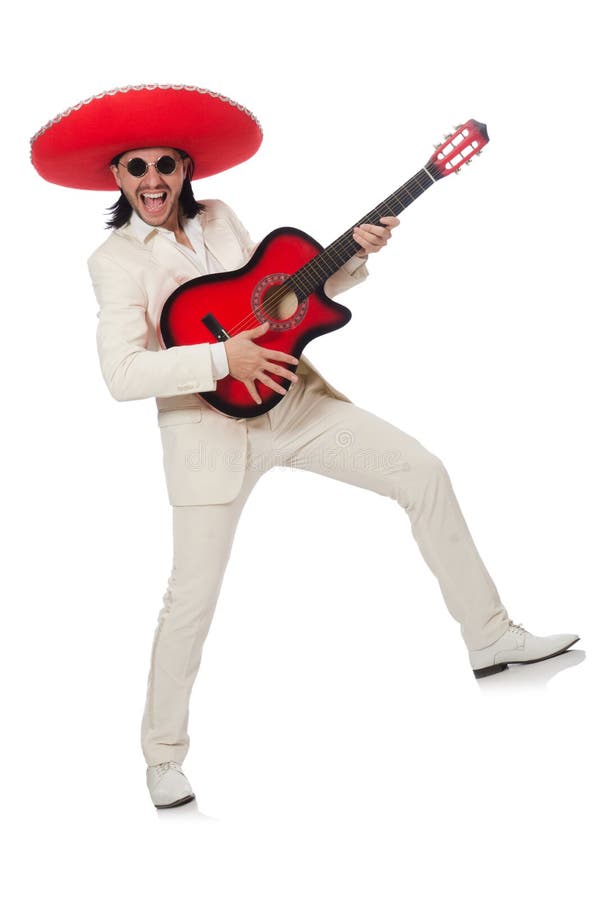 Mexican Guitar Player Isolated on White Stock Photo - Image of concert ...