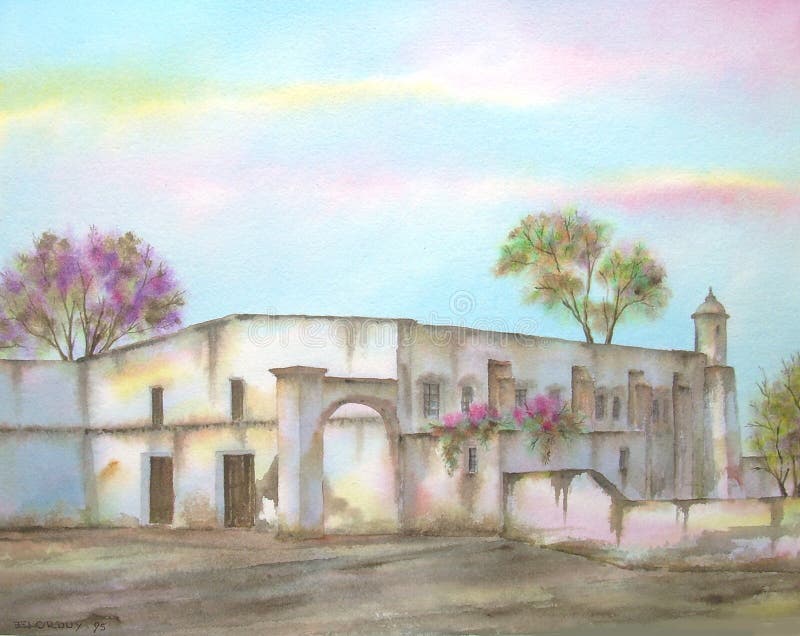Mexican Hacienda on Michoacan Stock Illustration - Illustration of ...