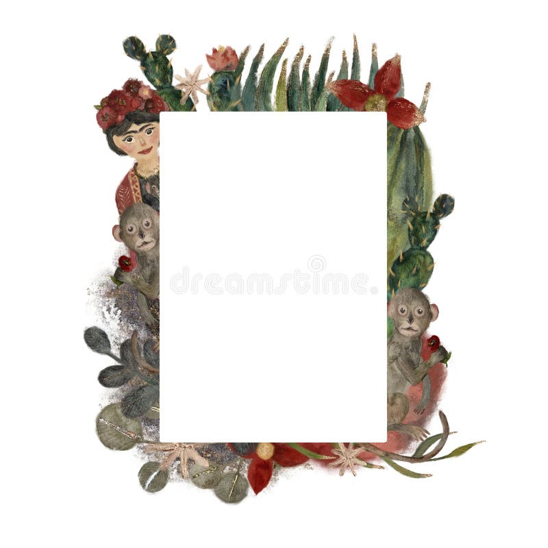 Mexican Holiday Frame Based on Frida Stock Illustration - Illustration ...