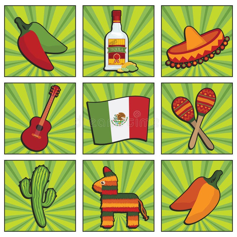 Mexican icons stock vector. Illustration of cactus, clip - 26315233