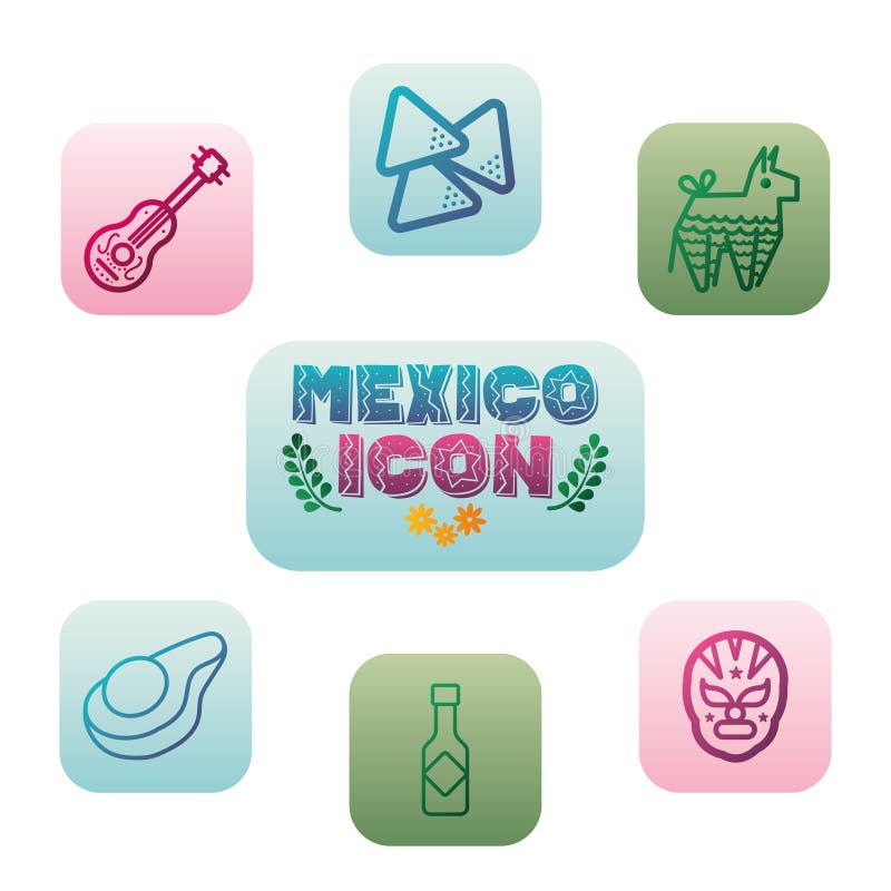 Mexican Icons and Food Pack. Vector Stock Vector - Illustration of ...