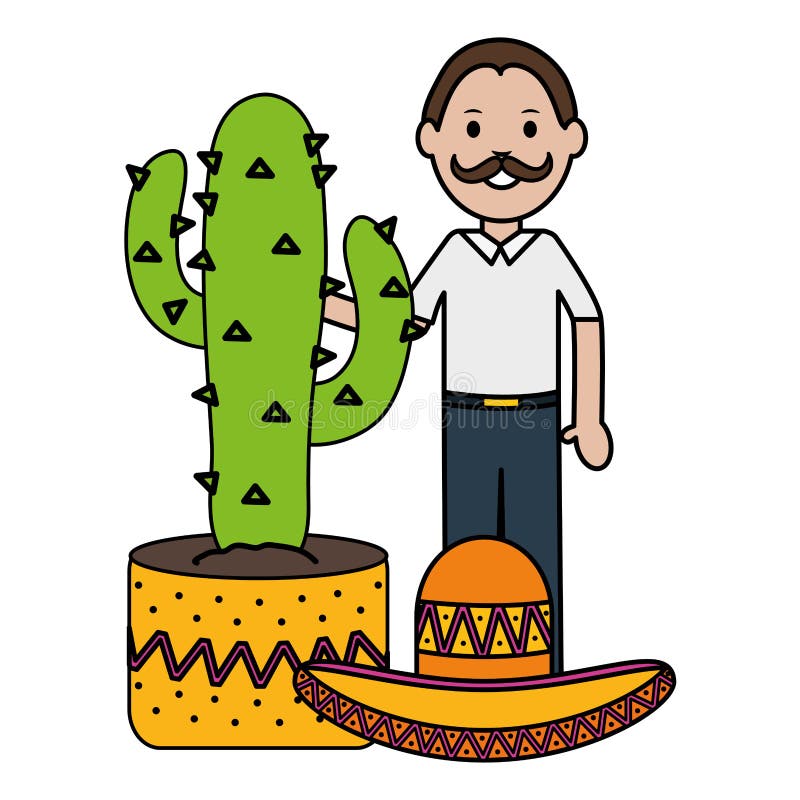Mexican Man with Cactus Plant Avatar Character Stock Vector ...