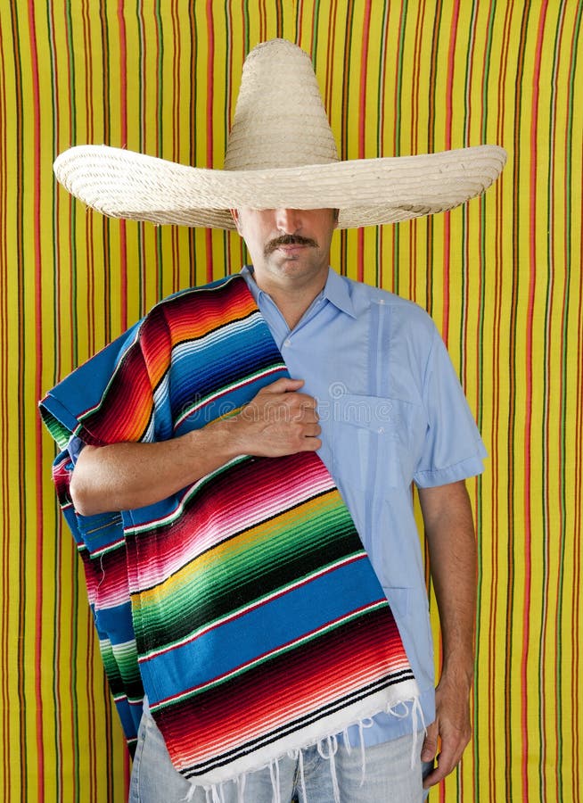 Mexican Man Serape Poncho Hat Sombrero Stock Image - Image of fabric ...