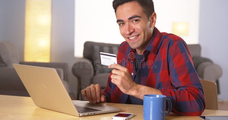Mexican Man Smiling with Credit Card Stock Photo - Image of people ...