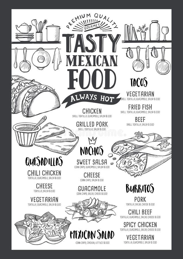 Mexican Menu Restaurant, Food Template. Stock Vector - Illustration of ...