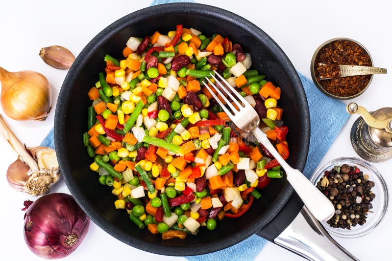 Mexican Mixture of Vegetables, Cooked in a Frying Pan Stock Image ...