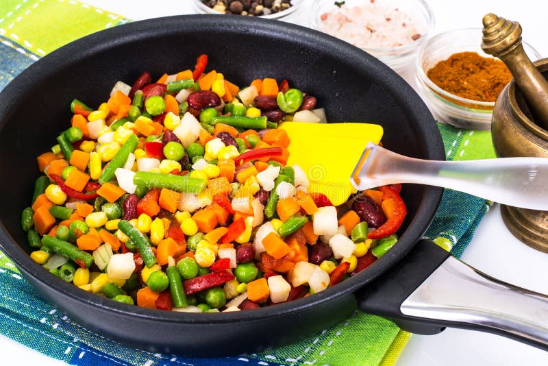 Mexican Mixture of Vegetables, Cooked in a Frying Pan Stock Image ...