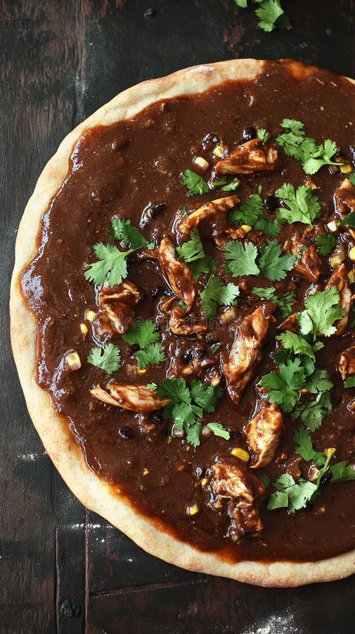 A Mexican Mole Pizza with Grilled Chicken and Cilantro. Stock ...