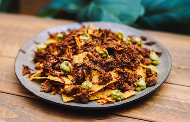 Mexican Nachos with Beef and Chilli on Wooden Table Stock Photo - Image ...