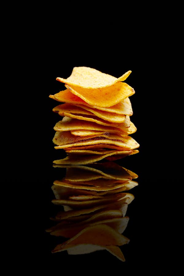 Mexican Nachos Tortilla Chips Stack, Black Background Stock Image ...