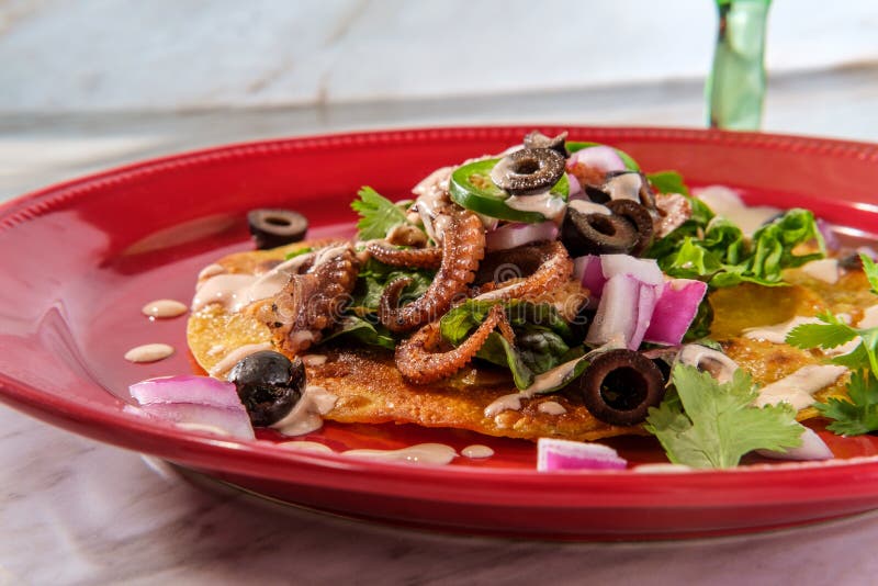 Mexican Octopus Tostada Taco Stock Image - Image of romaine, cuisine ...