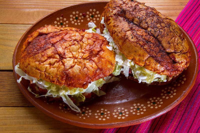 Mexican Pambazos with Green Sauce Stock Photo - Image of meal, lunch ...