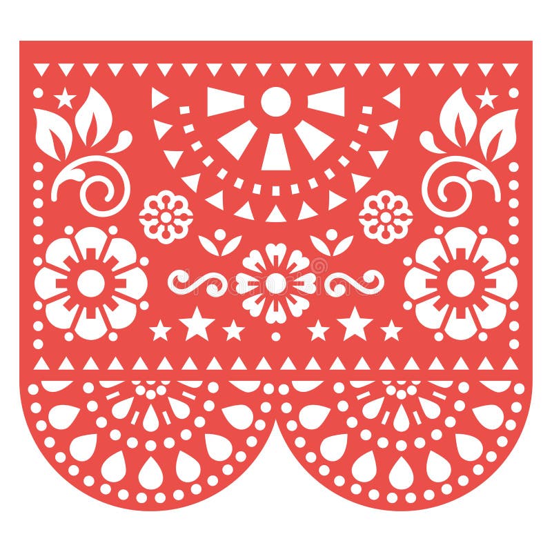 Papel Picado Red Vector Floral Design with Abstract Shapes, Retro ...