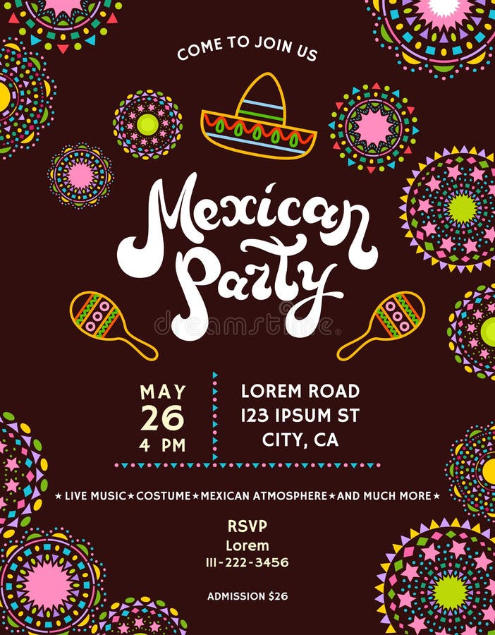 Mexican Party Announce Poster Template with Festive Decorative Elements ...