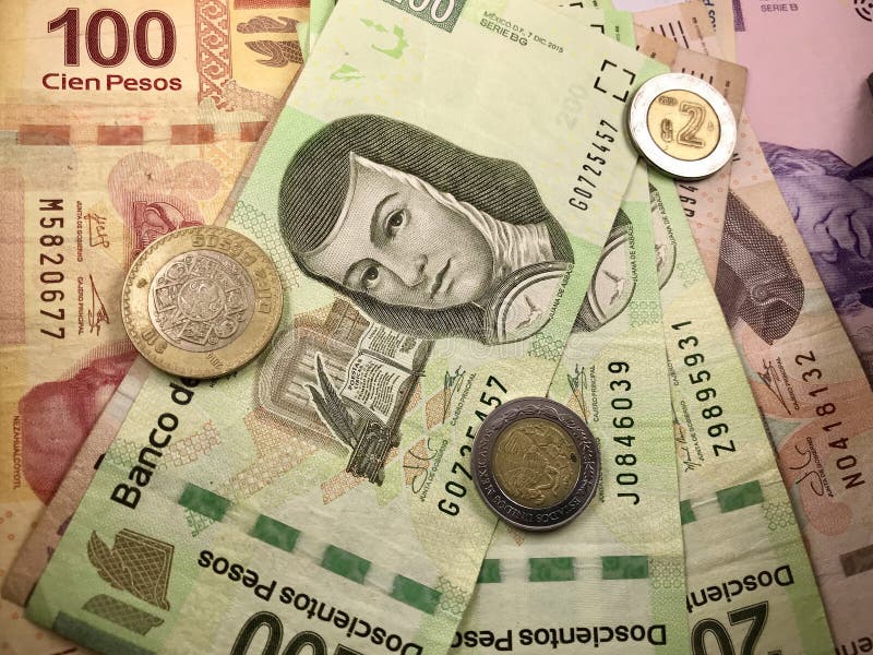Mexican Peso Bills Spread Randomly Over a Flat Surface Stock Photo ...