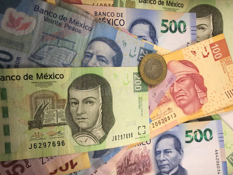 Mexican Peso Bills Spread Randomly Over a Flat Surface Stock Photo ...