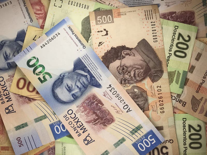 Mexican Peso Bills Spread Randomly Over a Flat Surface Stock Photo ...