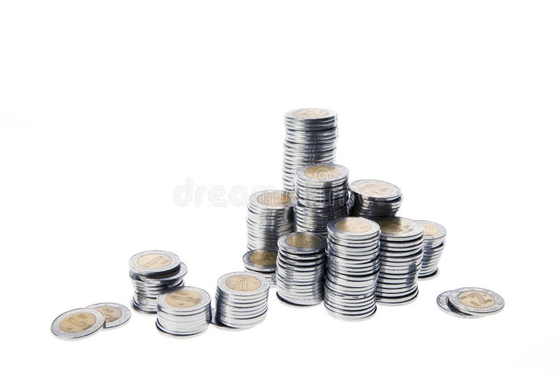 Mexican Peso Coins with White Copy Space Stock Photo - Image of copper ...