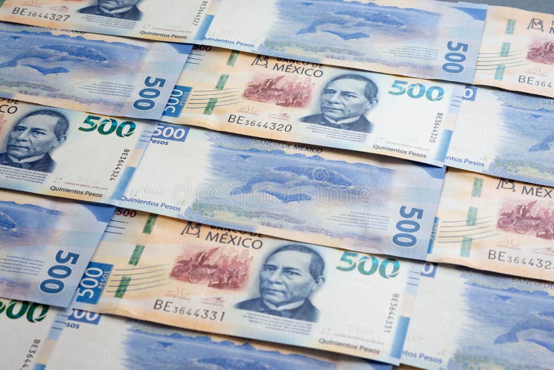 Mexican 500 Pesos Pile of Blue Bucks Stack on Top Left Stock Photo ...