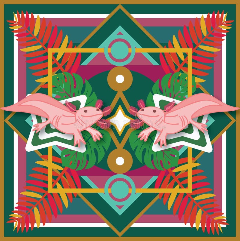 Mexican Print axolotl stock illustration. Illustration of snakes ...