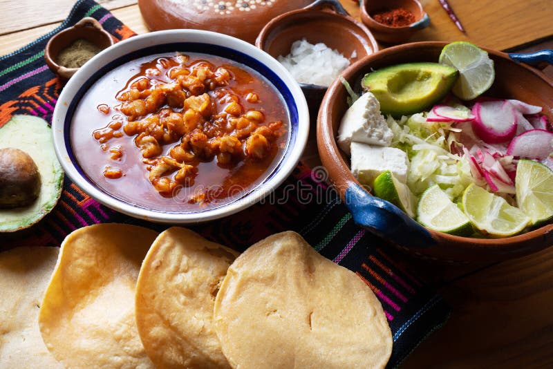 Mexican red pozole soup stock photo. Image of kitchen - 173626426