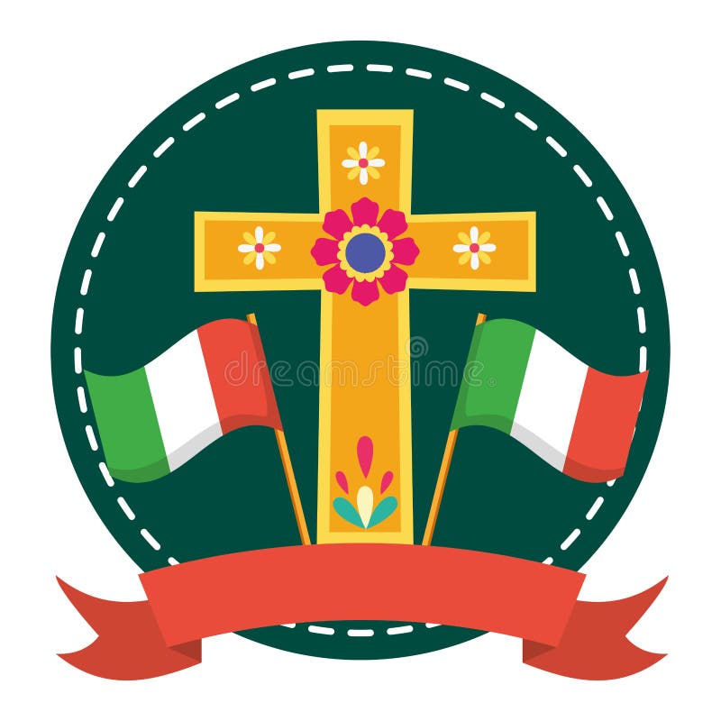 Mexican Religious Cross and Flags Stock Illustration - Illustration of ...