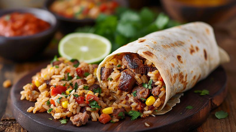 Mexican Rice and Chorizo Wrap Stock Illustration - Illustration of ...