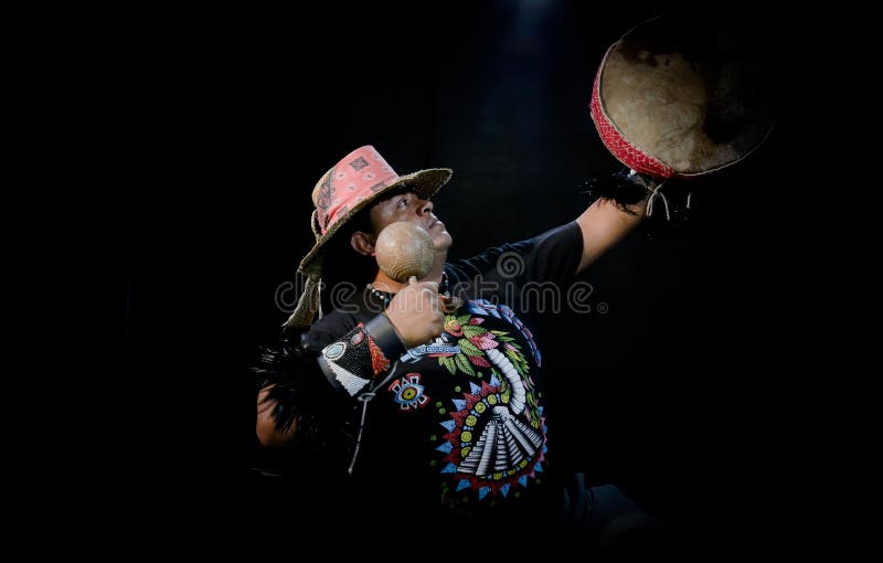 Mexican Shaman Doing Authentic Ritual Of Summoning Spirits Shaman With