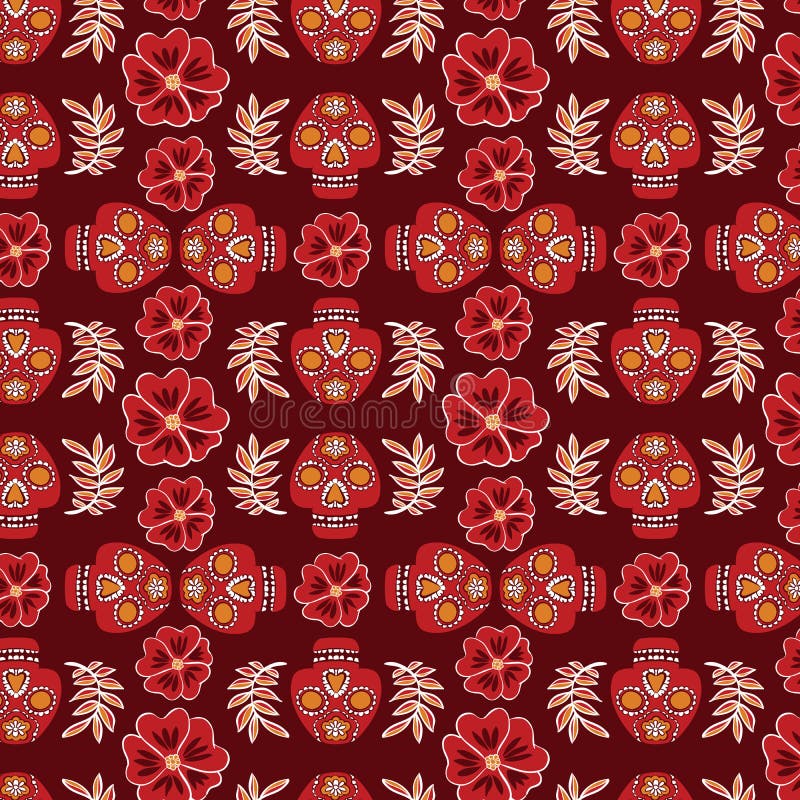 Mexican Skulls with Marigolds Stock Vector - Illustration of heart ...