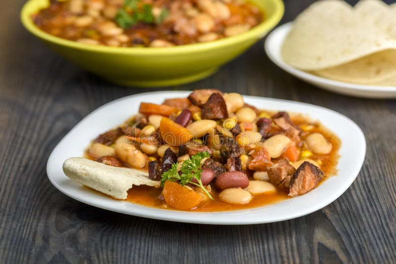 Mexican Style Beans Served with Tortilla Stock Photo - Image of cuisine ...