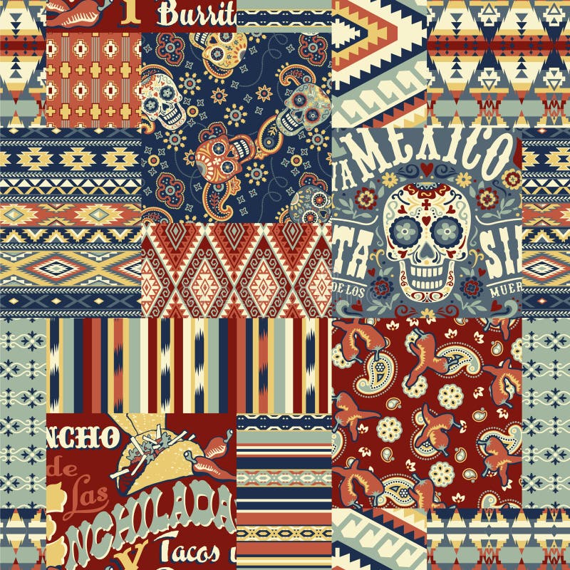 Mexican Style Traditional Fabric Patchwork Wallpaper Stock Vector ...