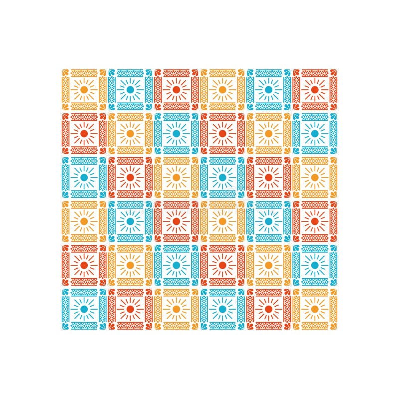 Mexican Sun Icons Pattern with Colors on White Background Stock Vector ...