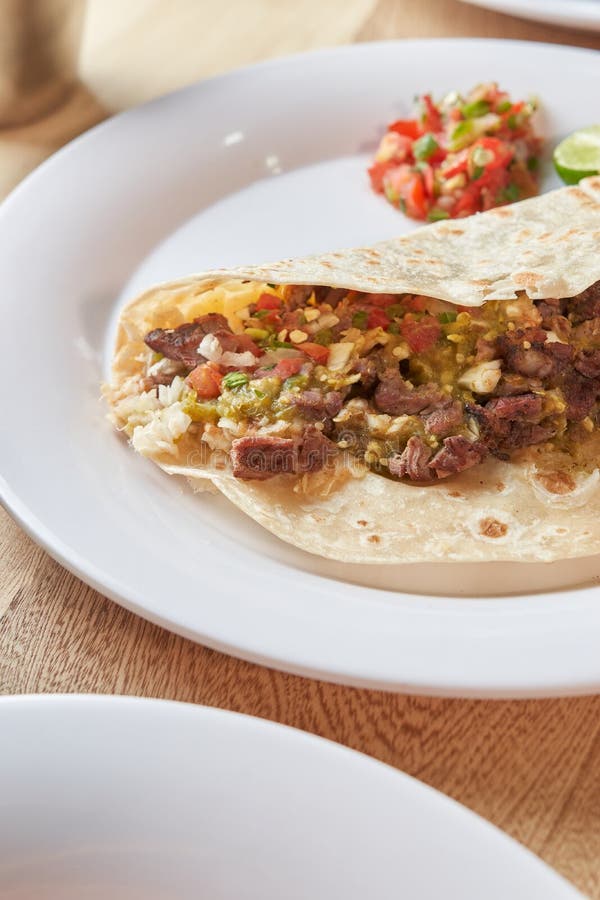 Mexican Taco with Salsa and a Variety of Toppings Stock Image - Image ...