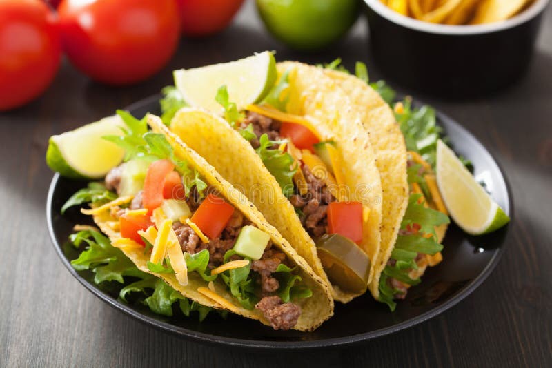 Mexican Taco Shells with Beef and Vegetables Stock Image - Image of ...
