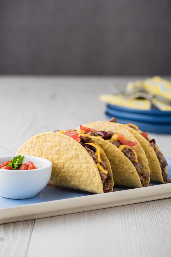 Mexican Tacos with Beef, Cheddar Cheese, Tomato Stock Image - Image of ...