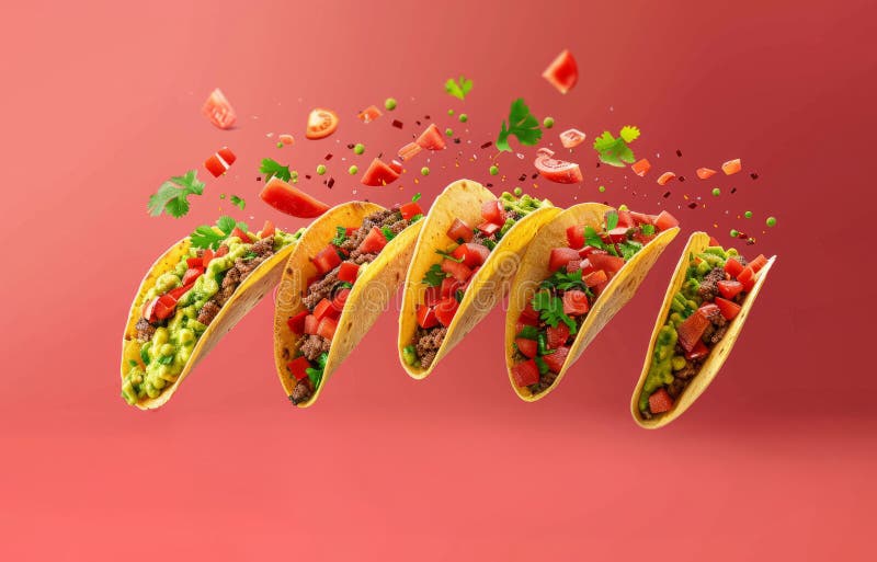 Mexican Tacos Flying in the Air Exploding with Flavour and Bursting ...