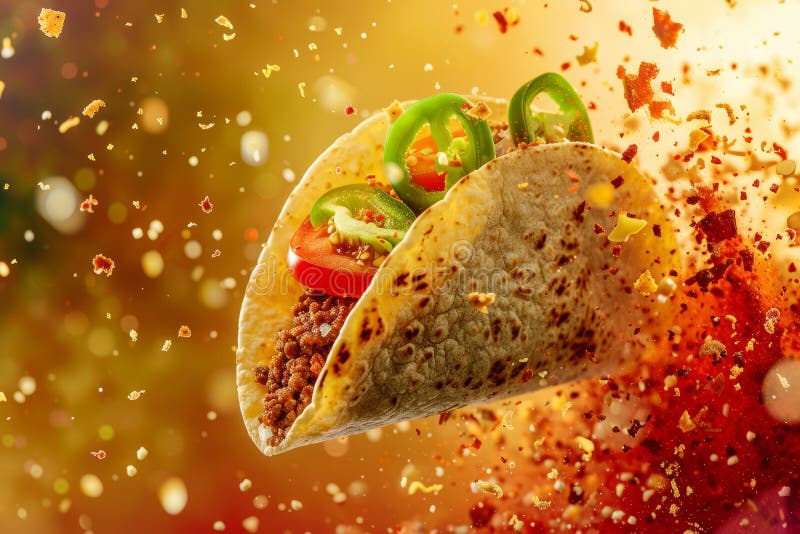 Mexican Tacos Flying in the Air Exploding with Flavour and Bursting ...