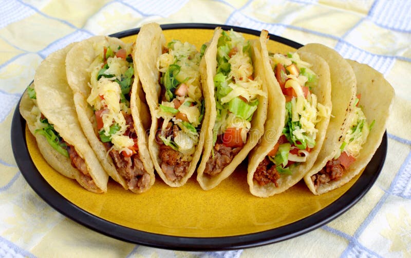 Mexican tacos on a plate stock photo. Image of refried - 10583110